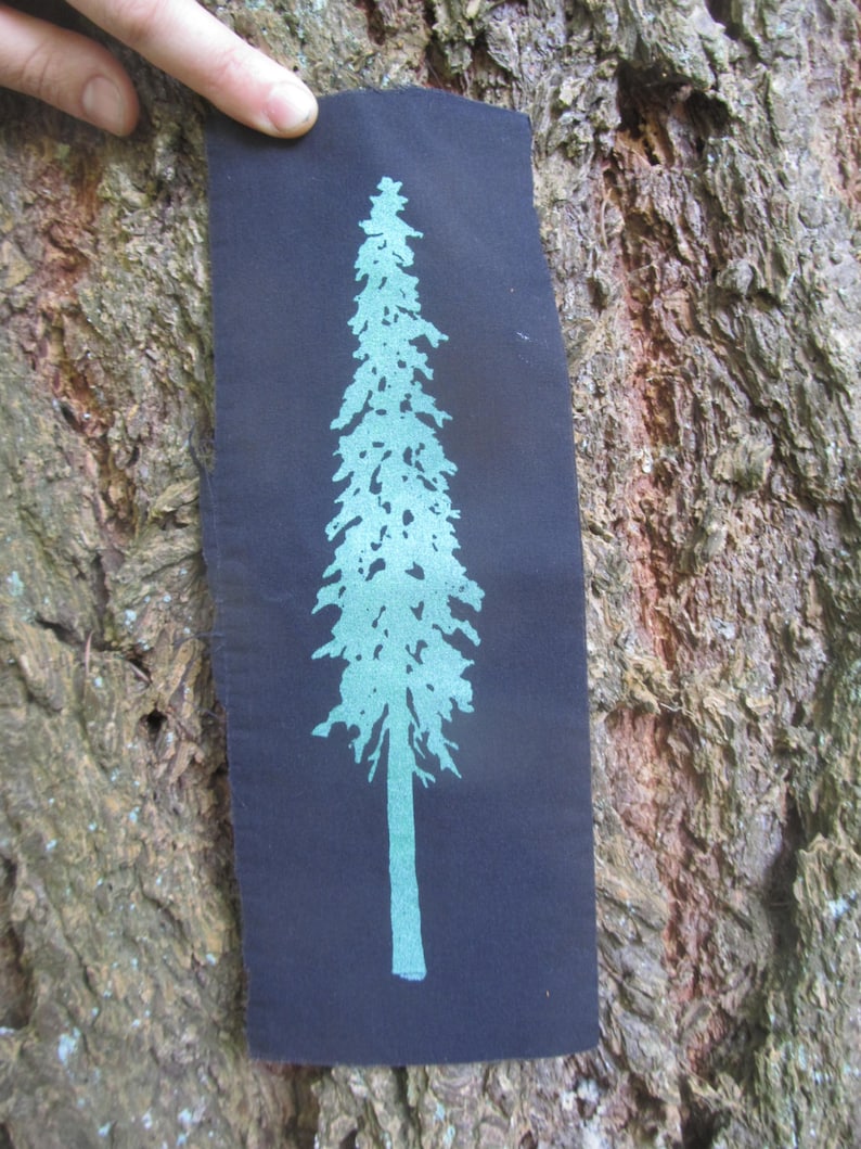 Tree Silhouette Patch, Green on White Canvas Screenprint - Douglas Fir ...