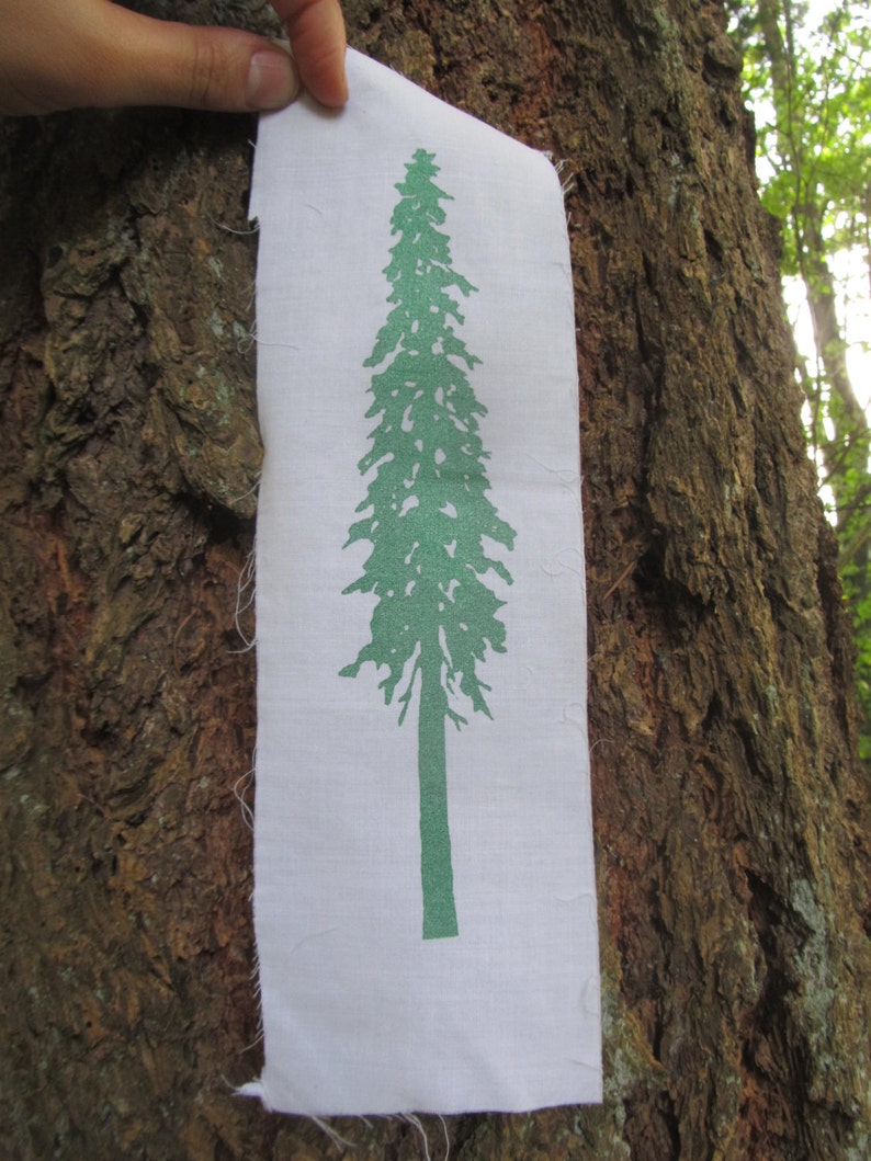 Tree Silhouette Patch, Green on White Canvas Screenprint - Douglas Fir ...