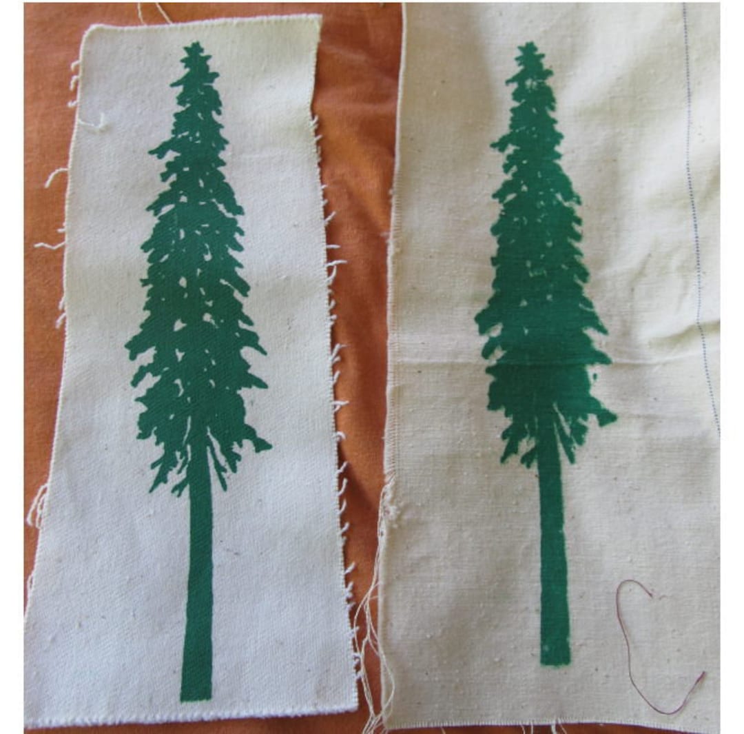 Tree Silhouette Patch, Green on White Canvas Screenprint - Douglas Fir ...