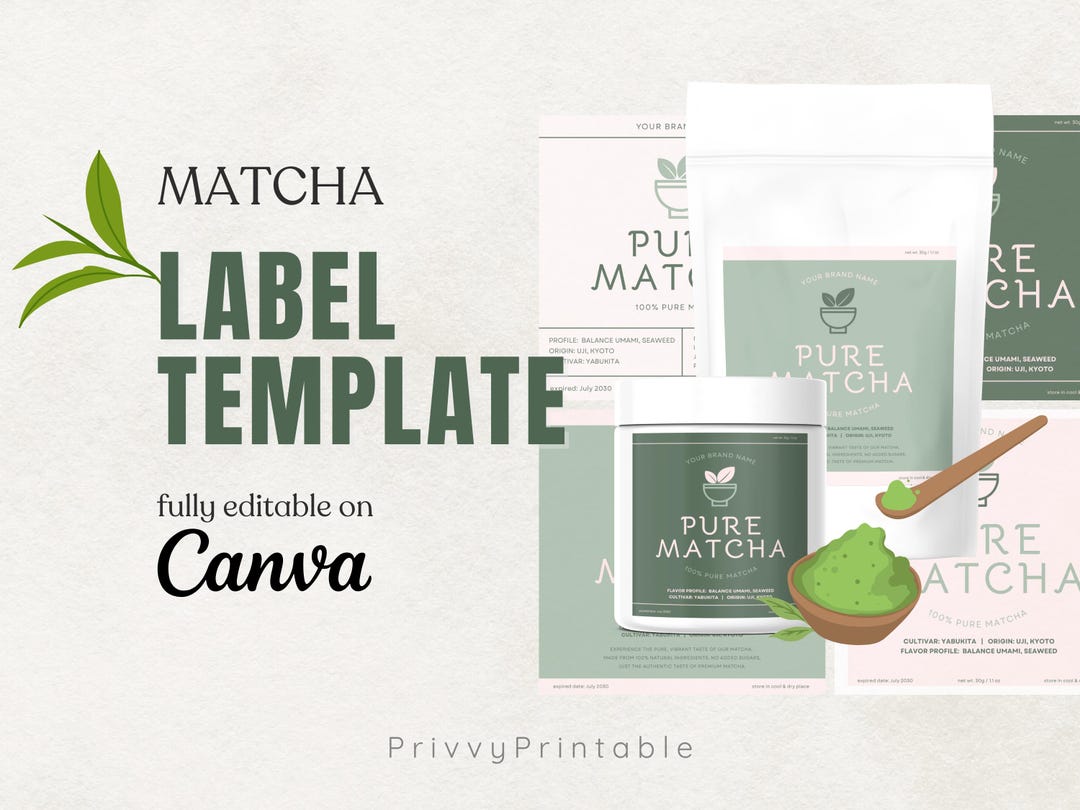 Label Matcha Template Printable Packaging Matcha Cafe Custom Sticker ...