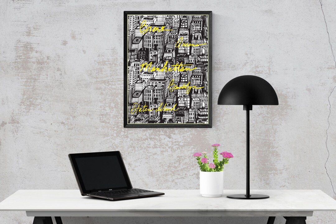 NYC Five Boroughs Wall Art Print – Modern Typography Digital Download ...