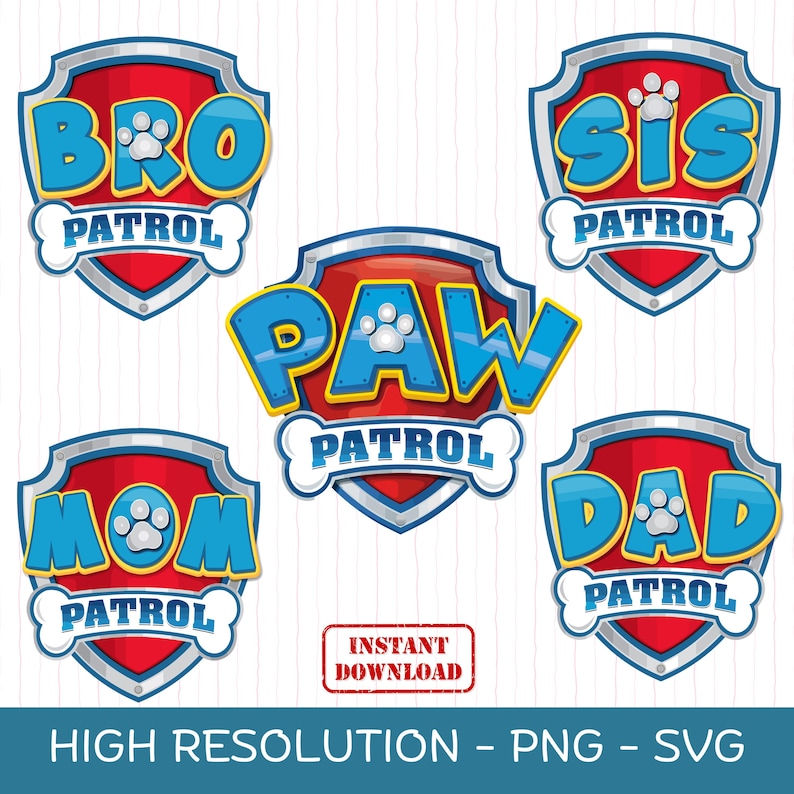 Paw Patrol Family SVG Bundle | Bro Mom Dad Sis Paw Patrol Badges | Paw ...