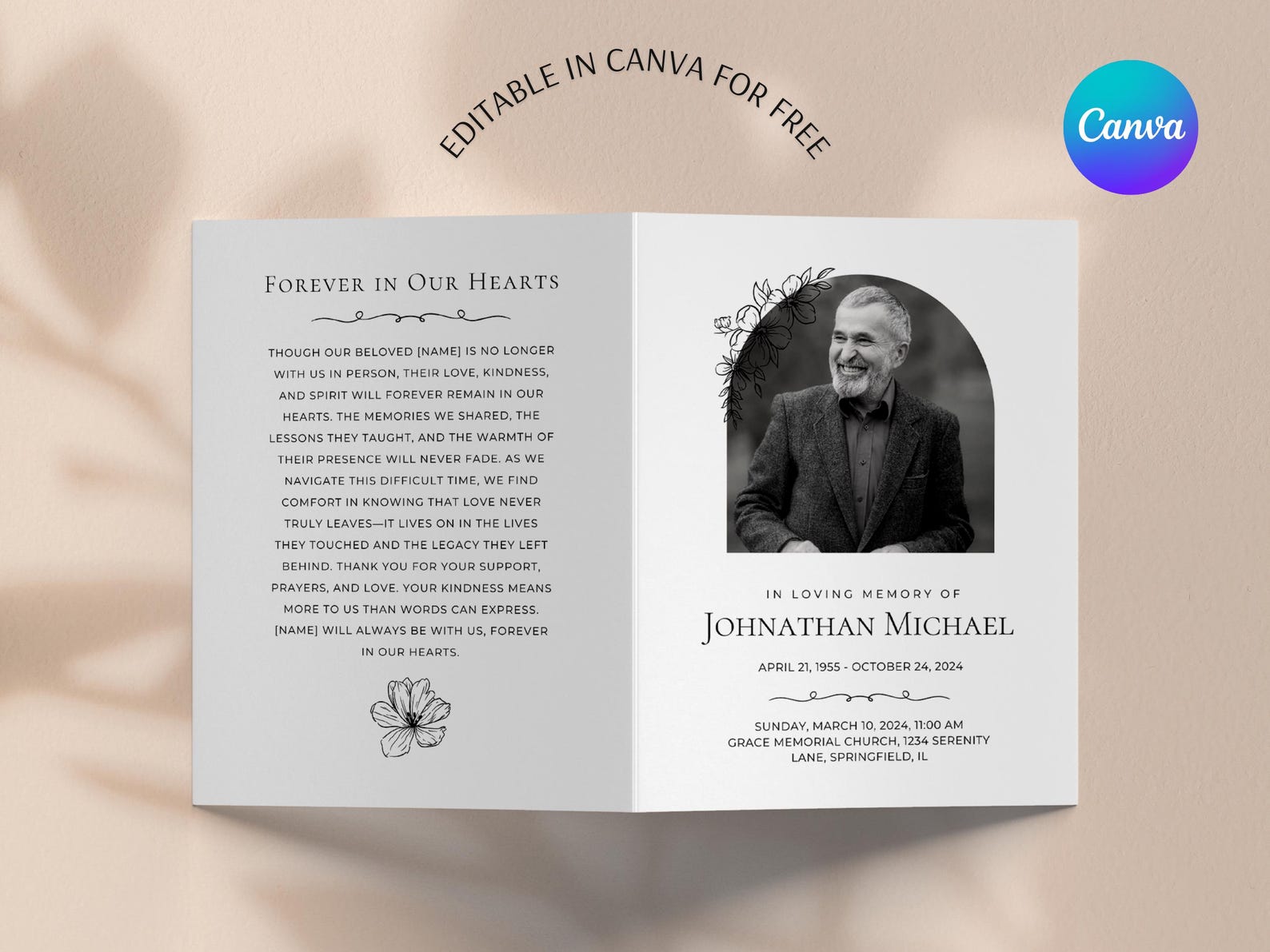 Minimalist Funeral Program Template, Celebration of Life (canva ...