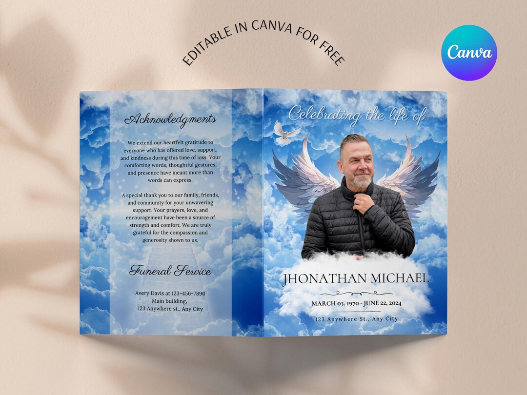 Blue Funeral Program Template Celebration of Life Program Obituary ...