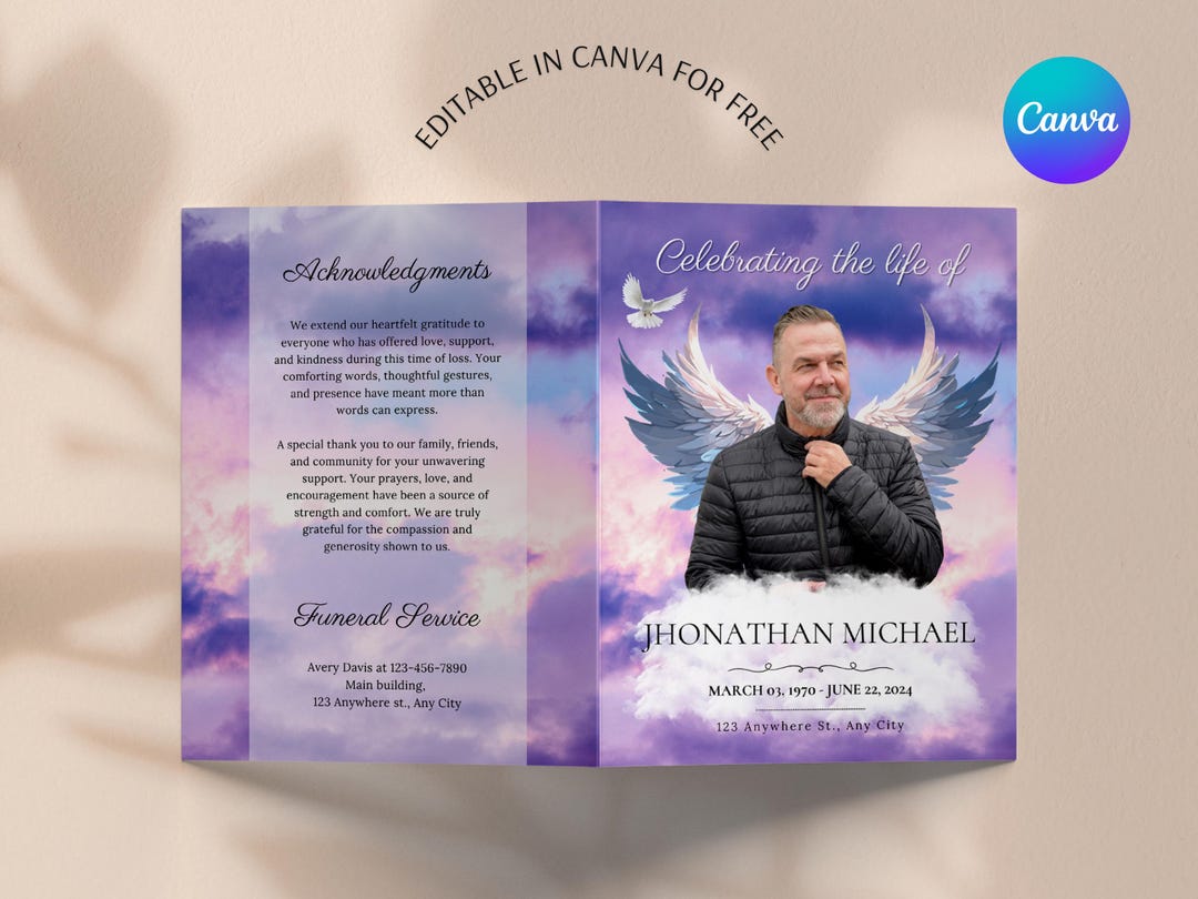 Purple Funeral Program Template Celebration of Life Program Obituary ...