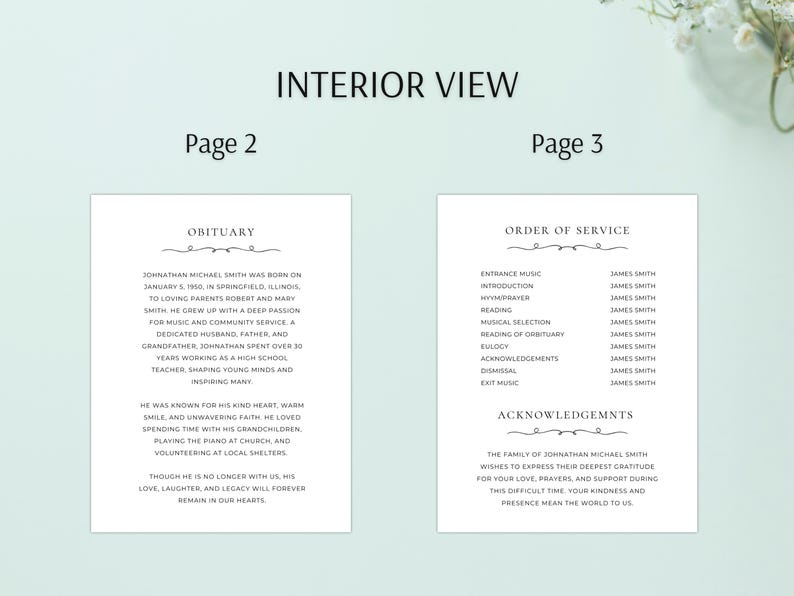 Minimalist Funeral Program Template Celebration of Life Program ...