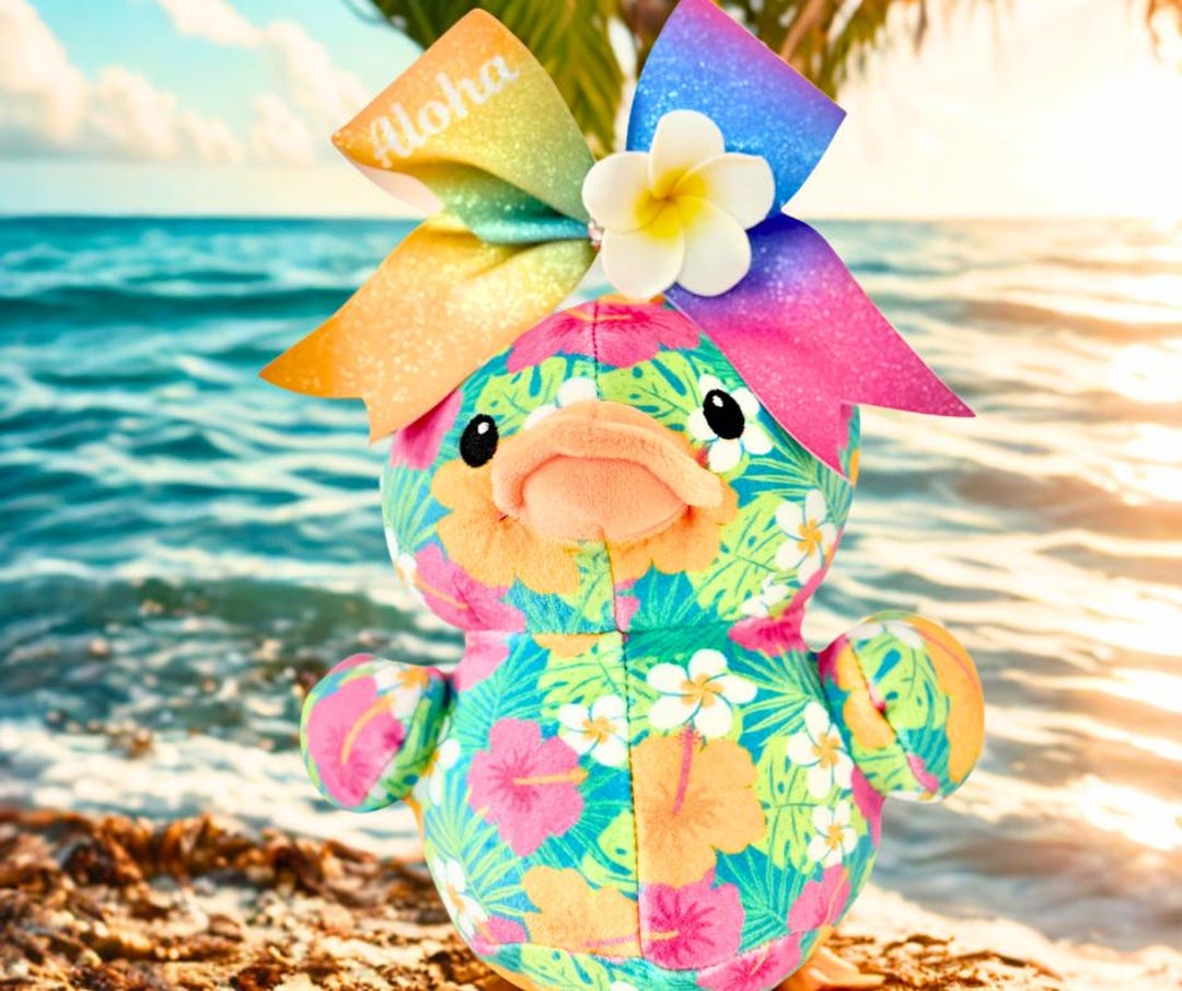 Personalized Hawaiian Flower Duck Plush Toy for Cheerleaders - 8" Soft ...
