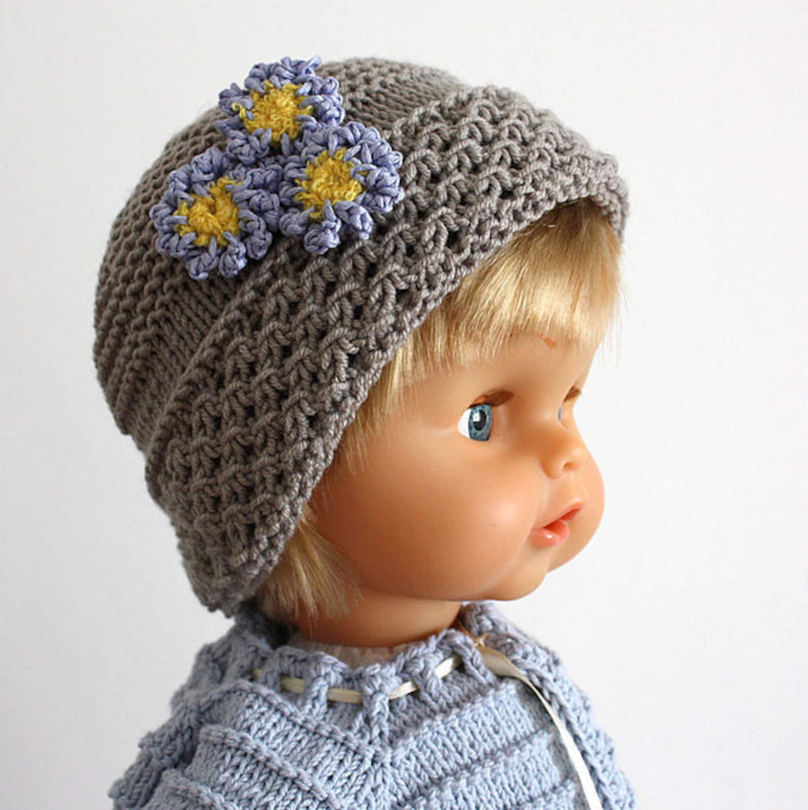 Knitting Patterns (pdf File) Forget-me-not Baby Hat (sizes 0-3/3-6/6-12 ...