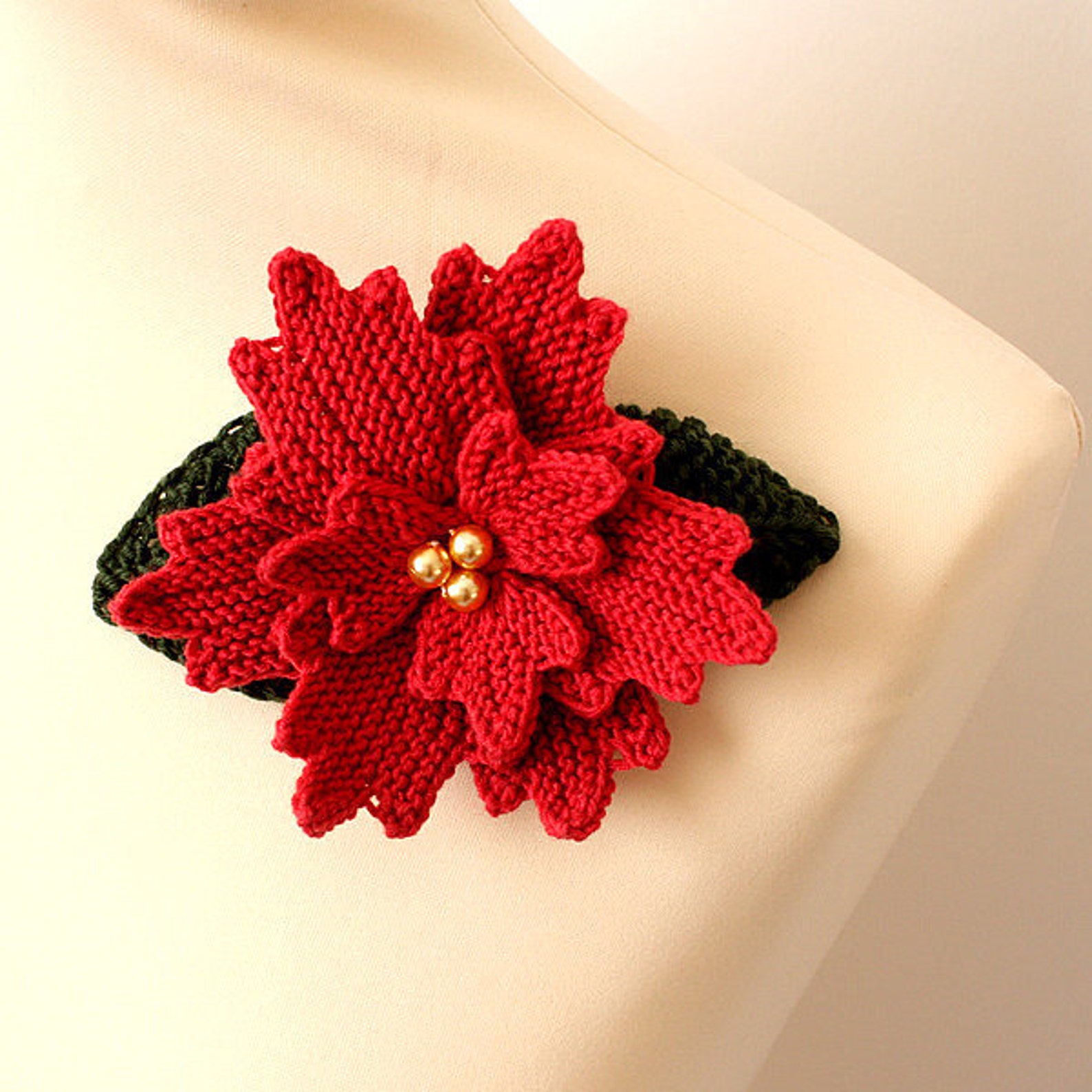 Knitting Pattern (pdf File) Christmas Flower - Headband/brooch/ Hair ...