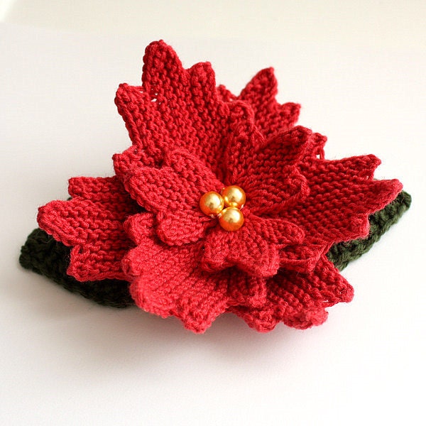 Knitting Pattern (pdf File) Christmas Flower - Headband/brooch/ Hair ...