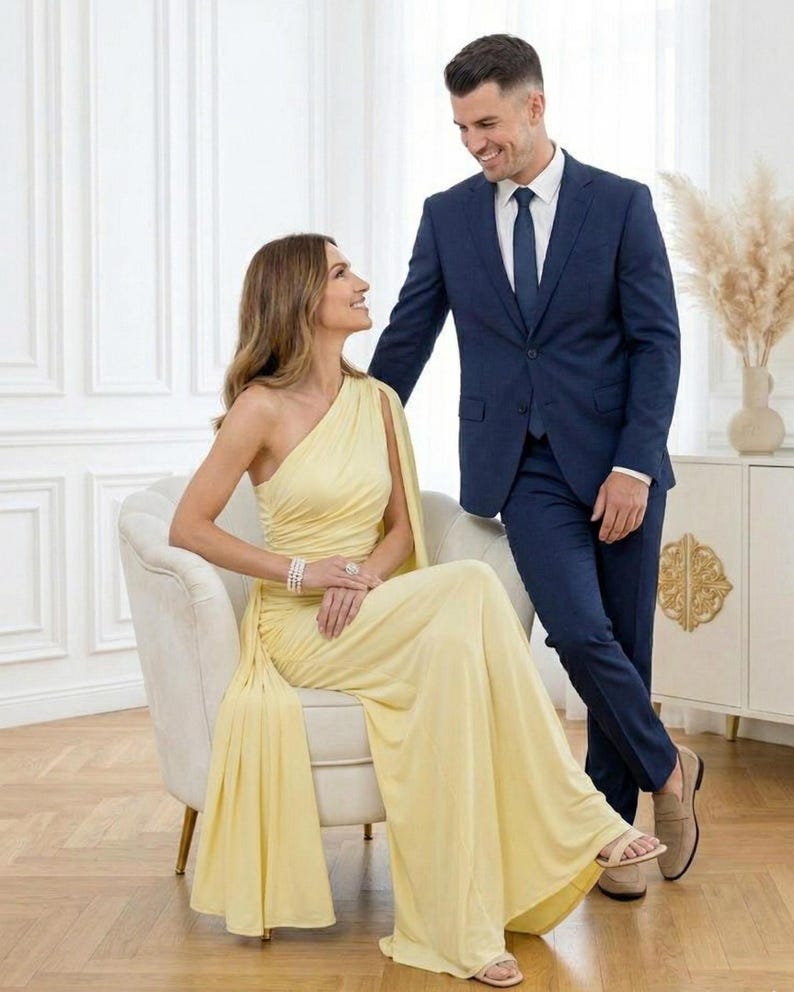 Yellow Tea Party Dress, Minimalist Floor Length Gown in Lemon, Backless ...