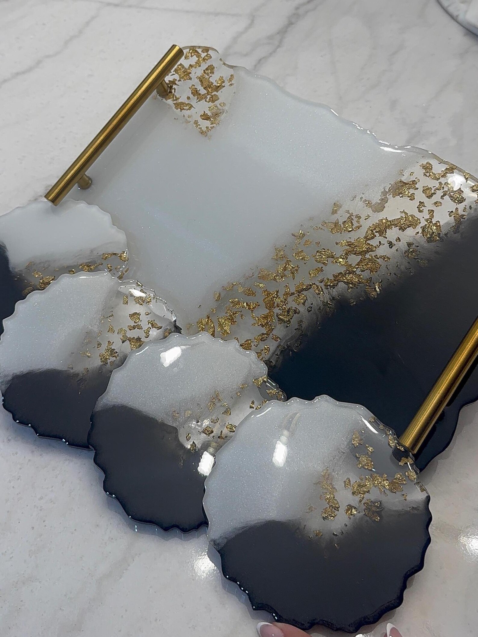 Handmade Gold/silver Large Resin Tray and Coasters SET, Resin Coasters ...