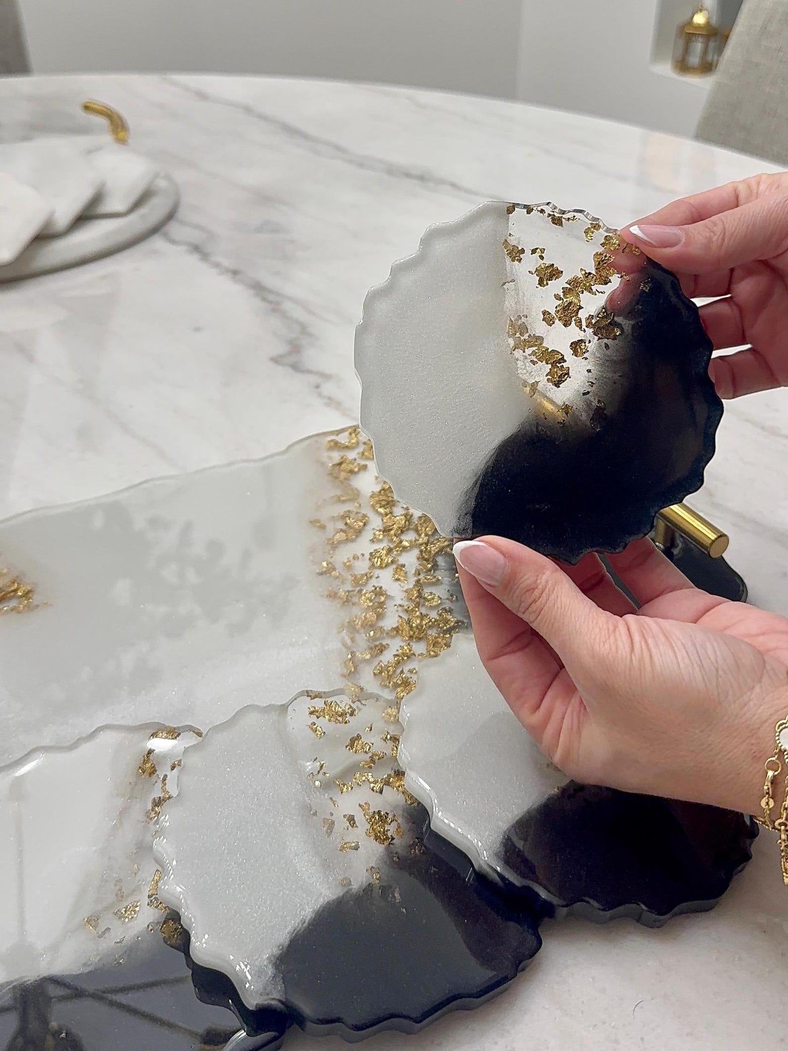 Handmade Gold/silver Large Resin Tray and Coasters SET, Resin Coasters ...