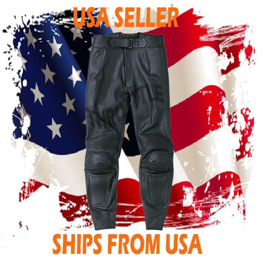 Men's Leather Pant Drag Street Racing Sports Bike Black Padded Armor ...