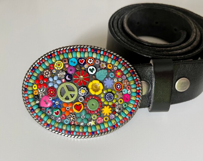 Peace Sign Belt, Boho Style Buckle, Flower Power Accessories, Women's ...