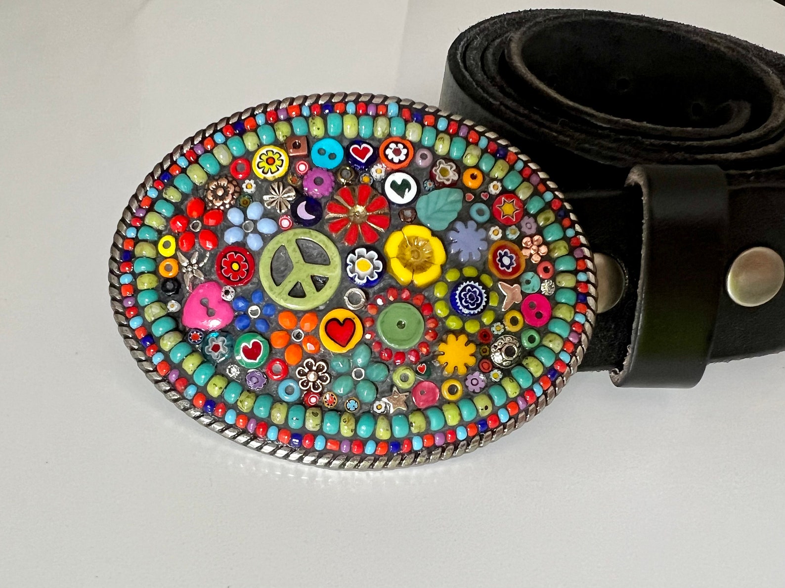 Peace Sign Belt Boho Style Buckle Flower Power Accessories - Etsy