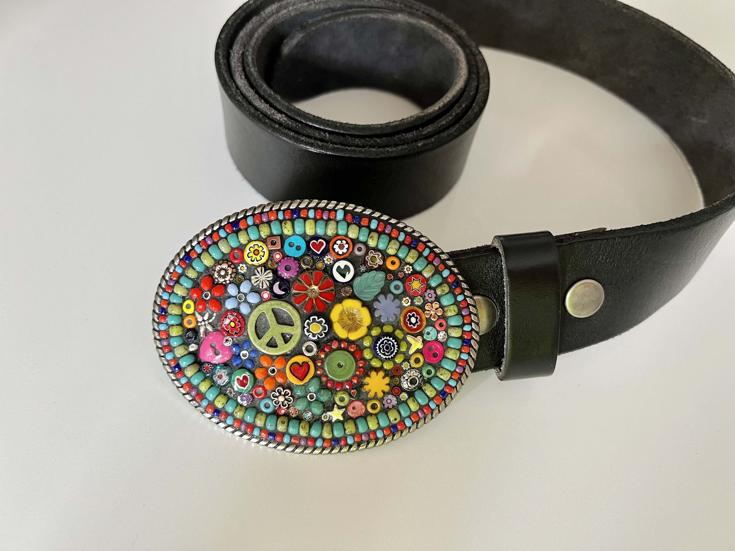 Peace Sign Belt Boho Style Buckle Flower Power Accessories - Etsy