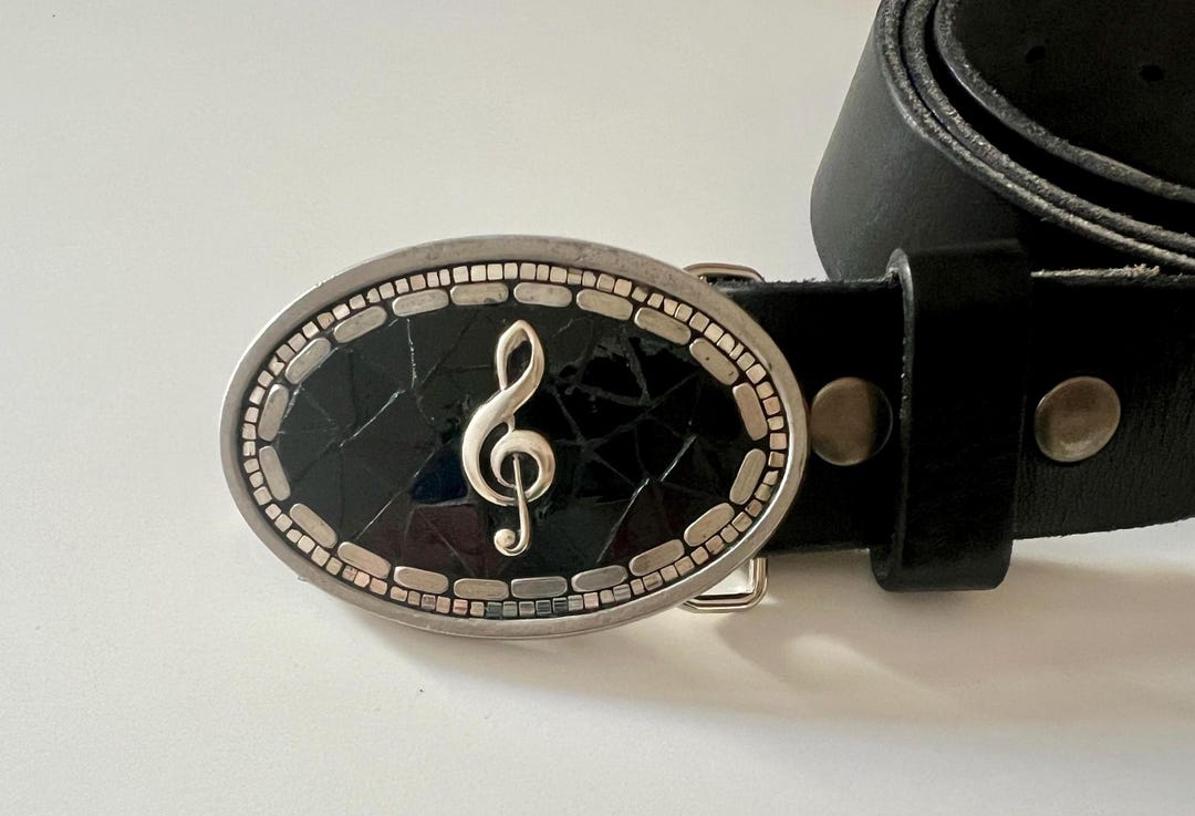 Musician Belt Buckle With Treble Clef on Black Stained-glass Mosaic ...