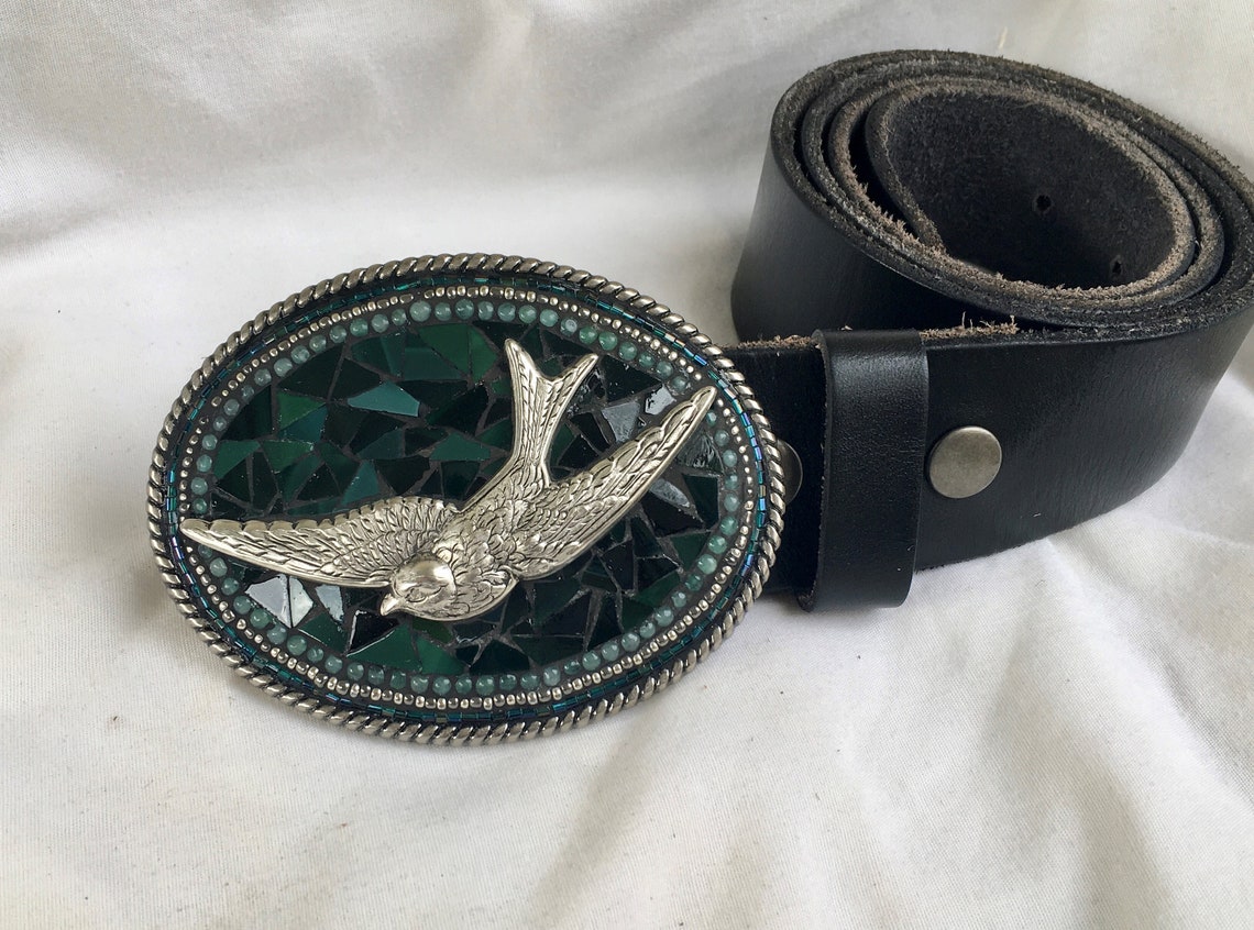 Hunter Green Bird Mosaic Belt Buckle Handmade Camilla - Etsy
