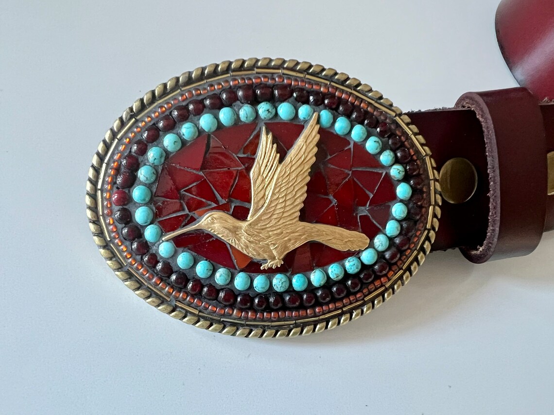 Hummingbird Mosaic Belt Buckle Bird Belt Beaded Buckle - Etsy