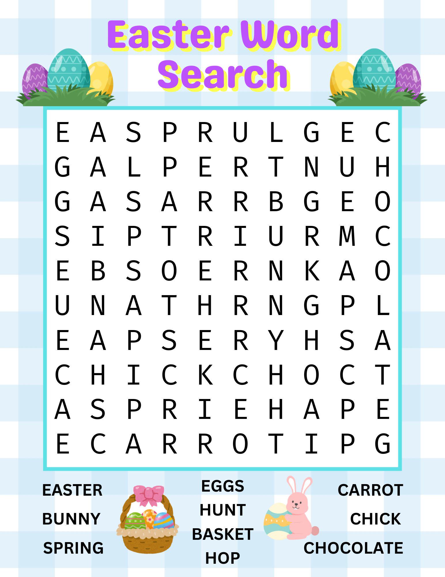 Easter Word Search Bunny Rabbit Find Hunt Eggs Activity Activities ...