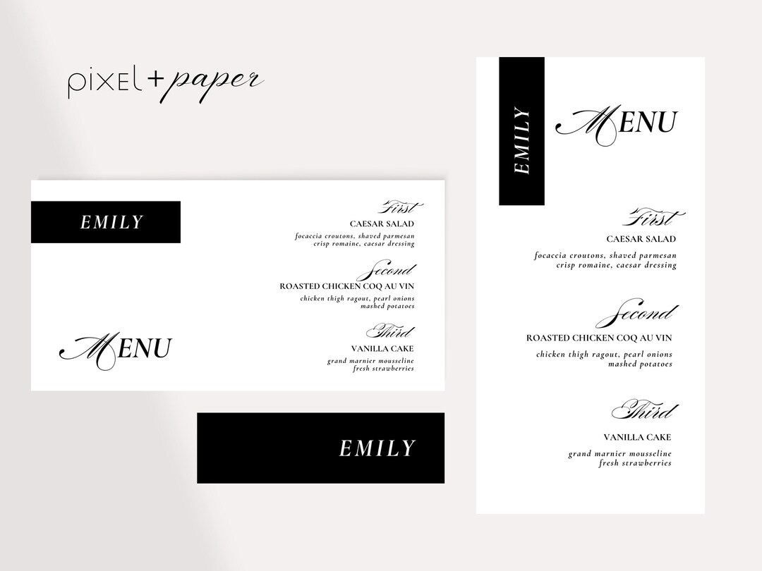 Editable Menu Template Black Tie Wedding Printable Canva Design Elegant Dinner Menu Instant ...