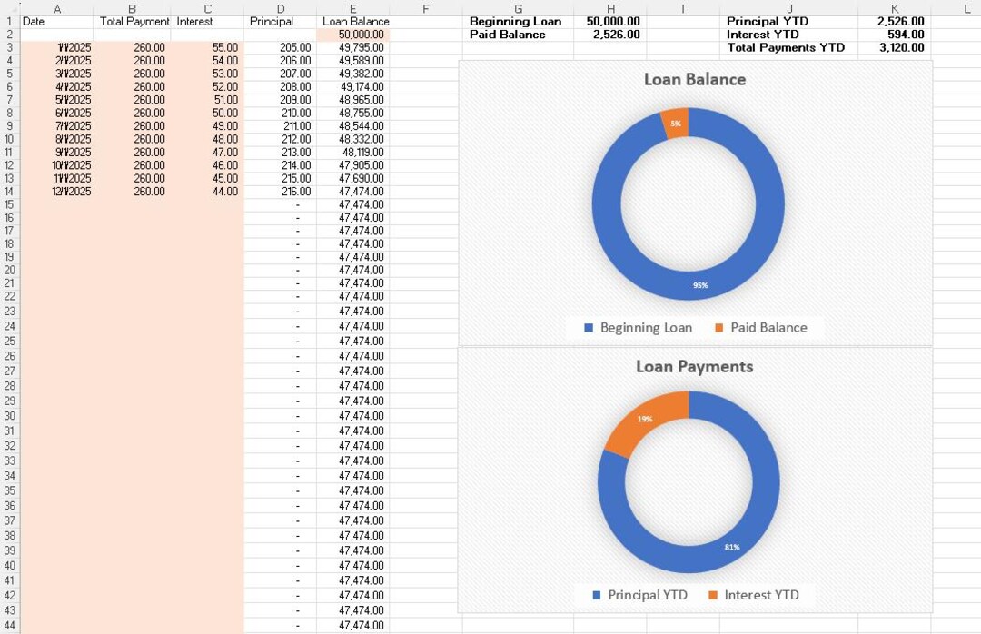 Loan Payment Tracker - List With Graph - Excel Tracking - Etsy