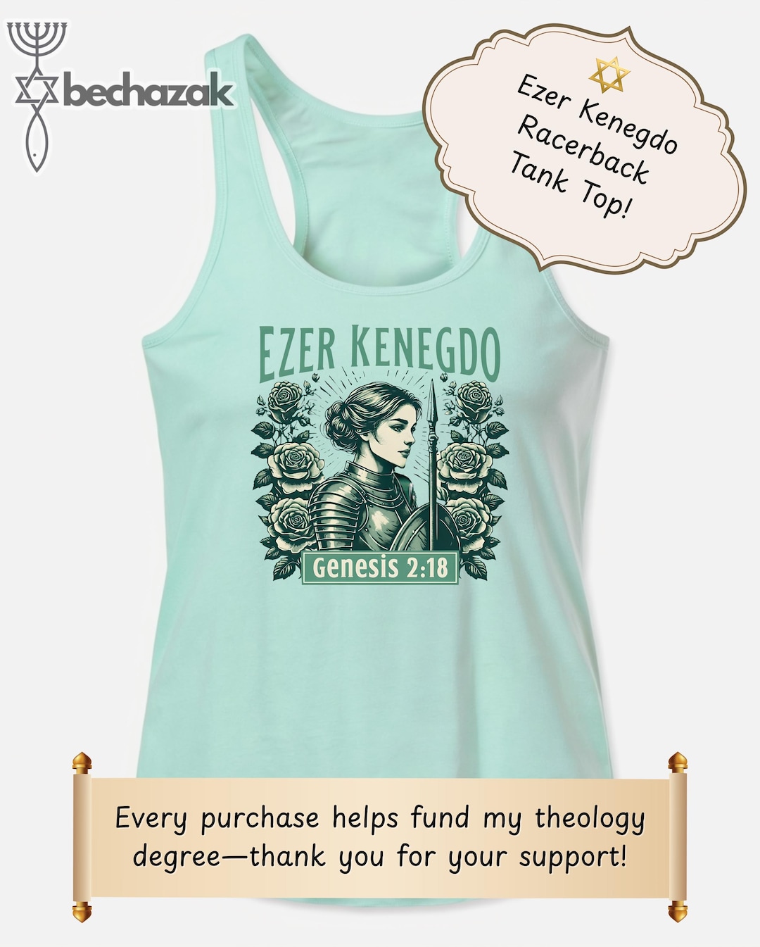 Ezer Kenegdo Warrior Woman Tank Top - Genesis 2:18 - Empowered by Faith ...