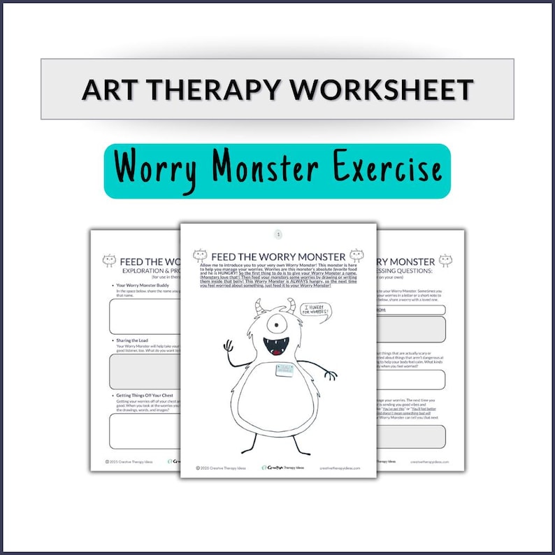 Worry Monster Art Therapy Worksheet: Anxiety Therapy Activity for Kids ...