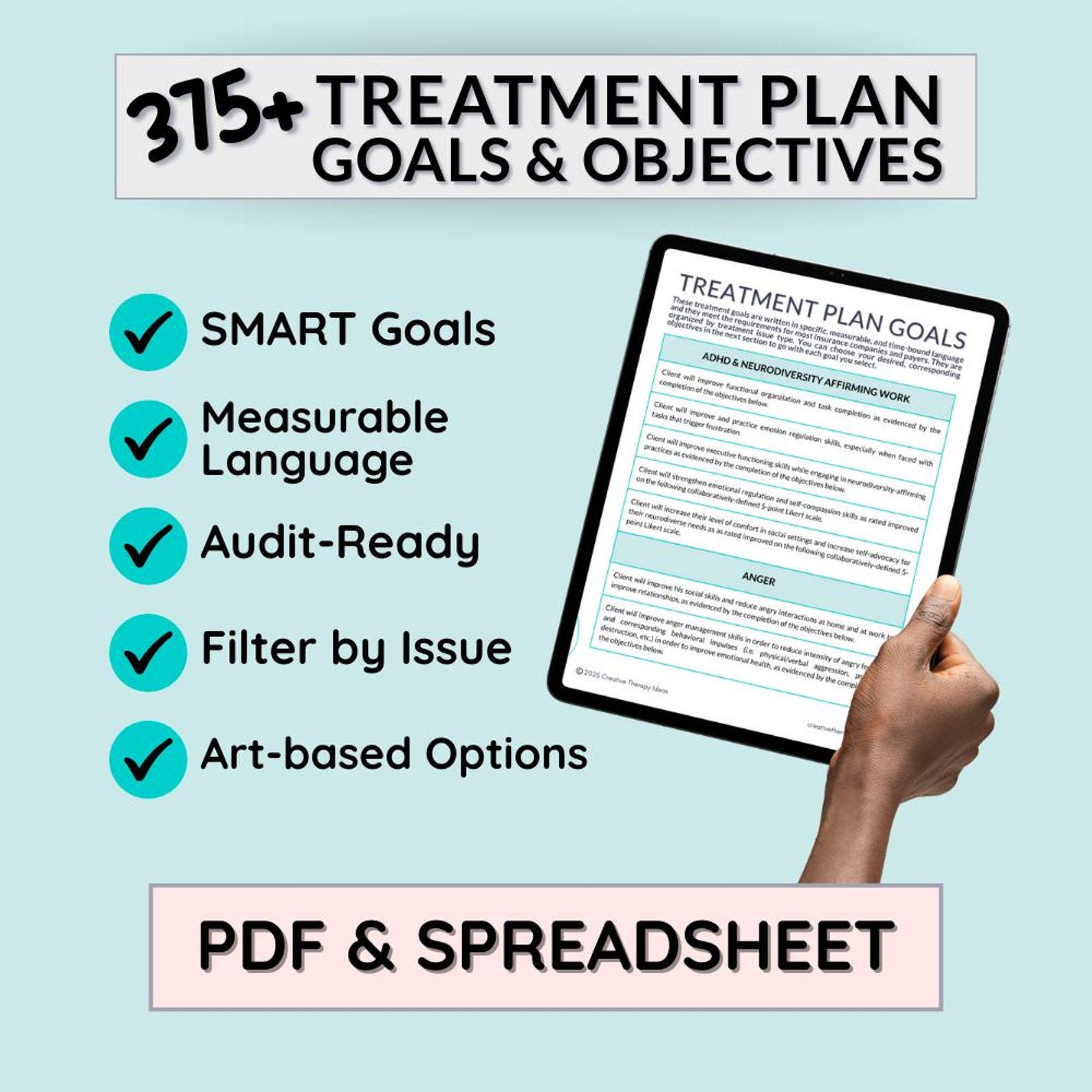 Therapy Treatment Plan Goals Bundle With SMART Goals, Objectives ...
