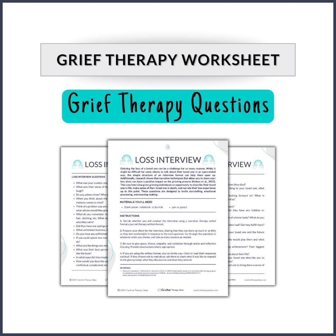 Grief and Loss Interview Therapy Worksheet | Grief Therapy Activity ...