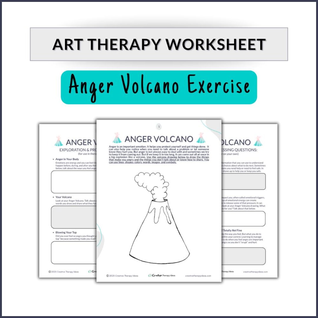 Anger Volcano Art Therapy Worksheet: Kids & Teens Emotion Regulation ...