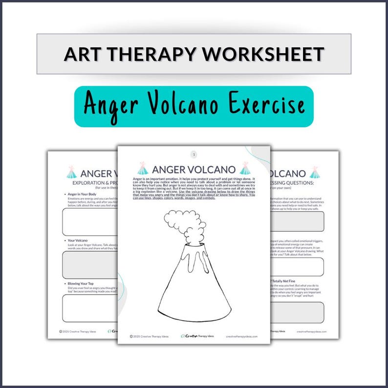 Anger Volcano Art Therapy Worksheet: Kids & Teens Emotion Regulation ...