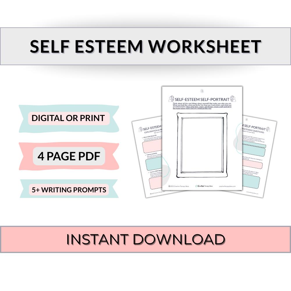 Self-esteem Art Therapy Worksheet: Self-portrait Drawing Prompt (PDF ...