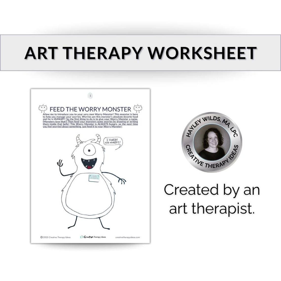 Worry Monster Art Therapy Worksheet: Anxiety Therapy Activity for Kids ...