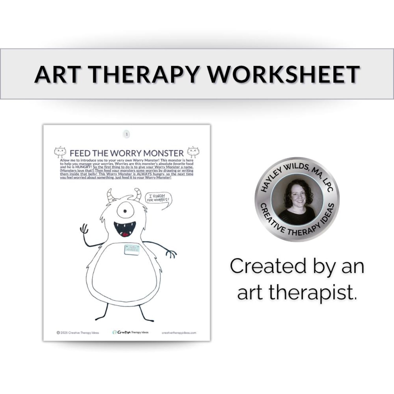 Worry Monster Art Therapy Worksheet: Anxiety Therapy Activity for Kids ...