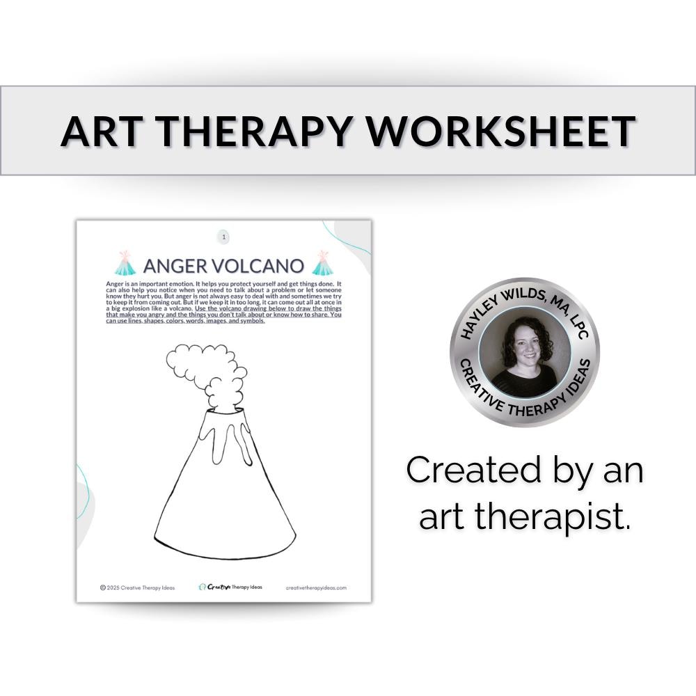 Anger Volcano Art Therapy Worksheet: Kids & Teens Emotion Regulation ...