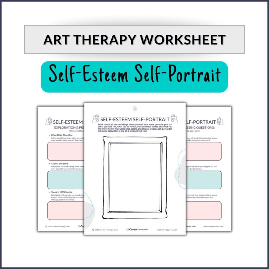 Self-esteem Art Therapy Worksheet: Self-portrait Drawing Prompt (PDF ...