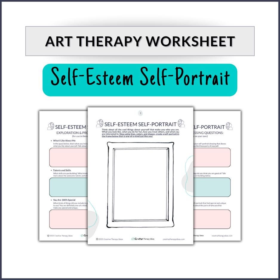 Self-esteem Art Therapy Worksheet: Self-portrait Drawing Prompt (PDF ...