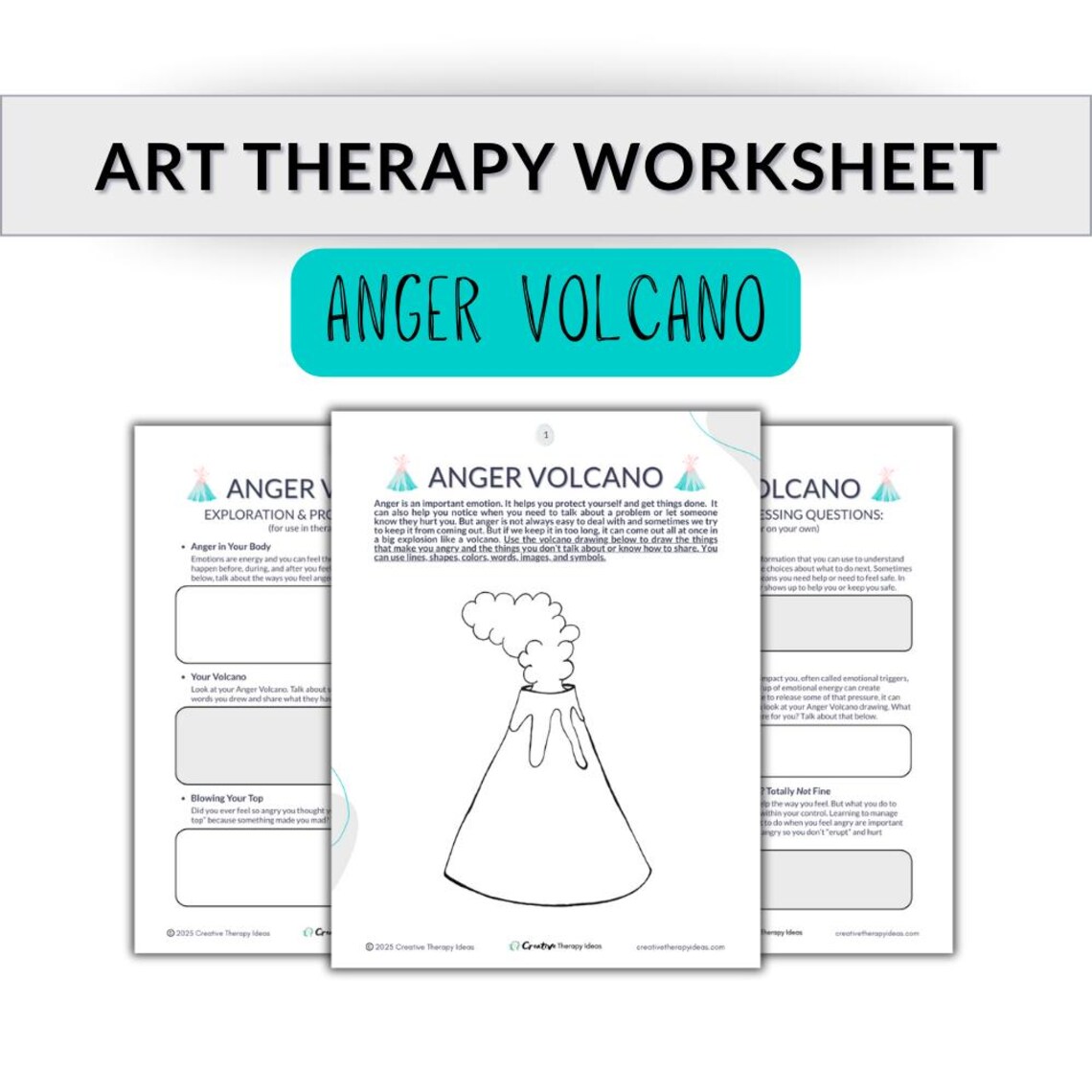 Anger Volcano Art Therapy Worksheet: Kids & Teens Emotion Regulation ...