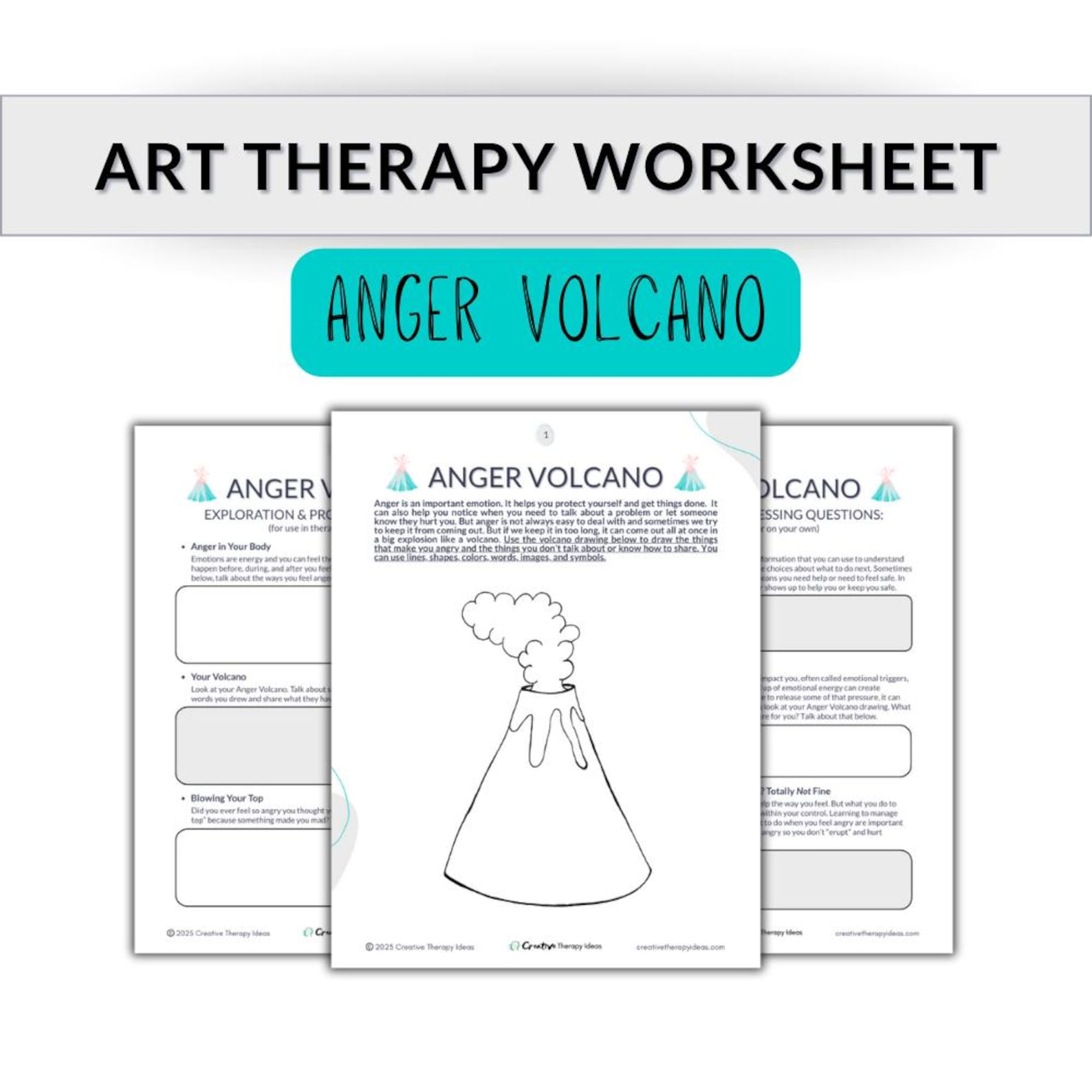 Anger Volcano Art Therapy Worksheet: Kids & Teens Emotion Regulation ...