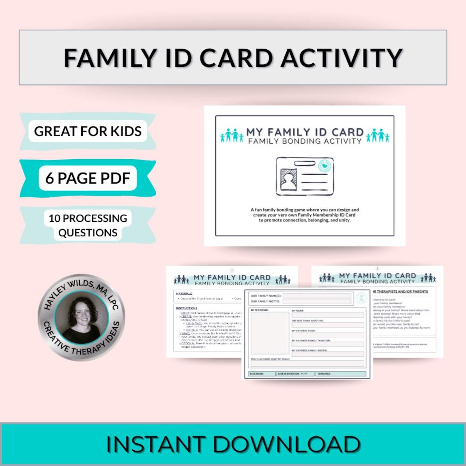 Family Therapy Worksheet | Family ID Card Activity | Family Therapy Activities for Kids | Family ...