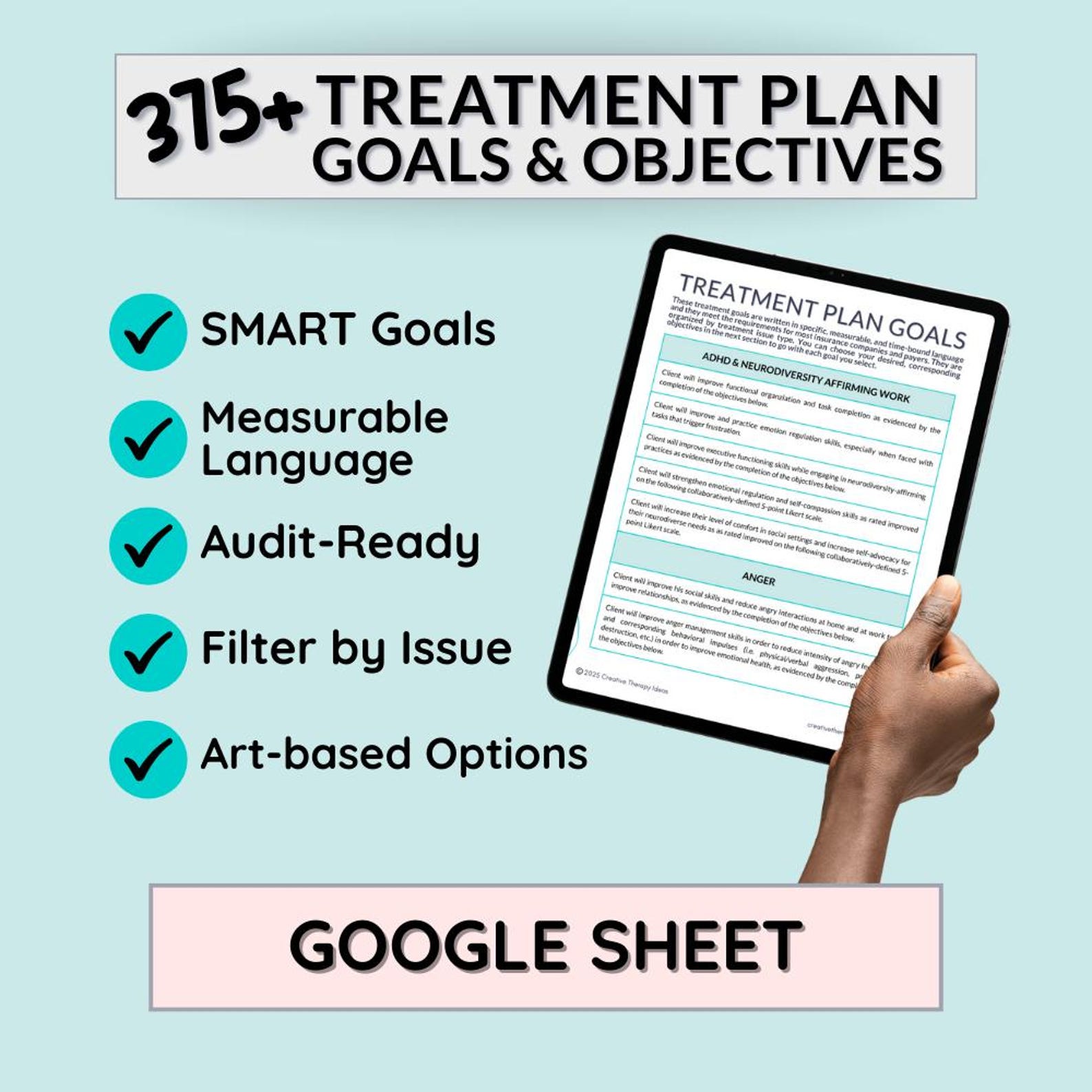 Treatment Plan Goals and Objectives Spreadsheet With Interventions ...