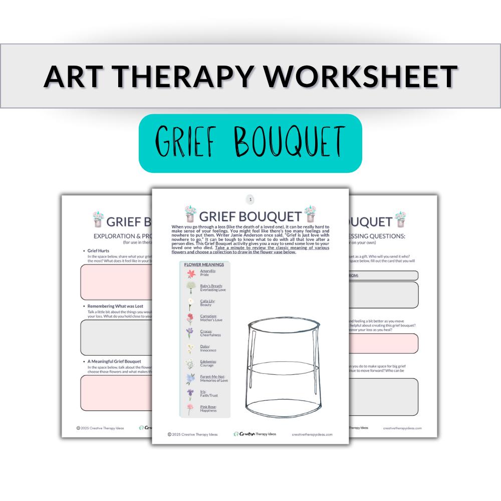 Grief Bouquet Art Therapy Worksheet | Grief and Loss Worksheet | Grief ...