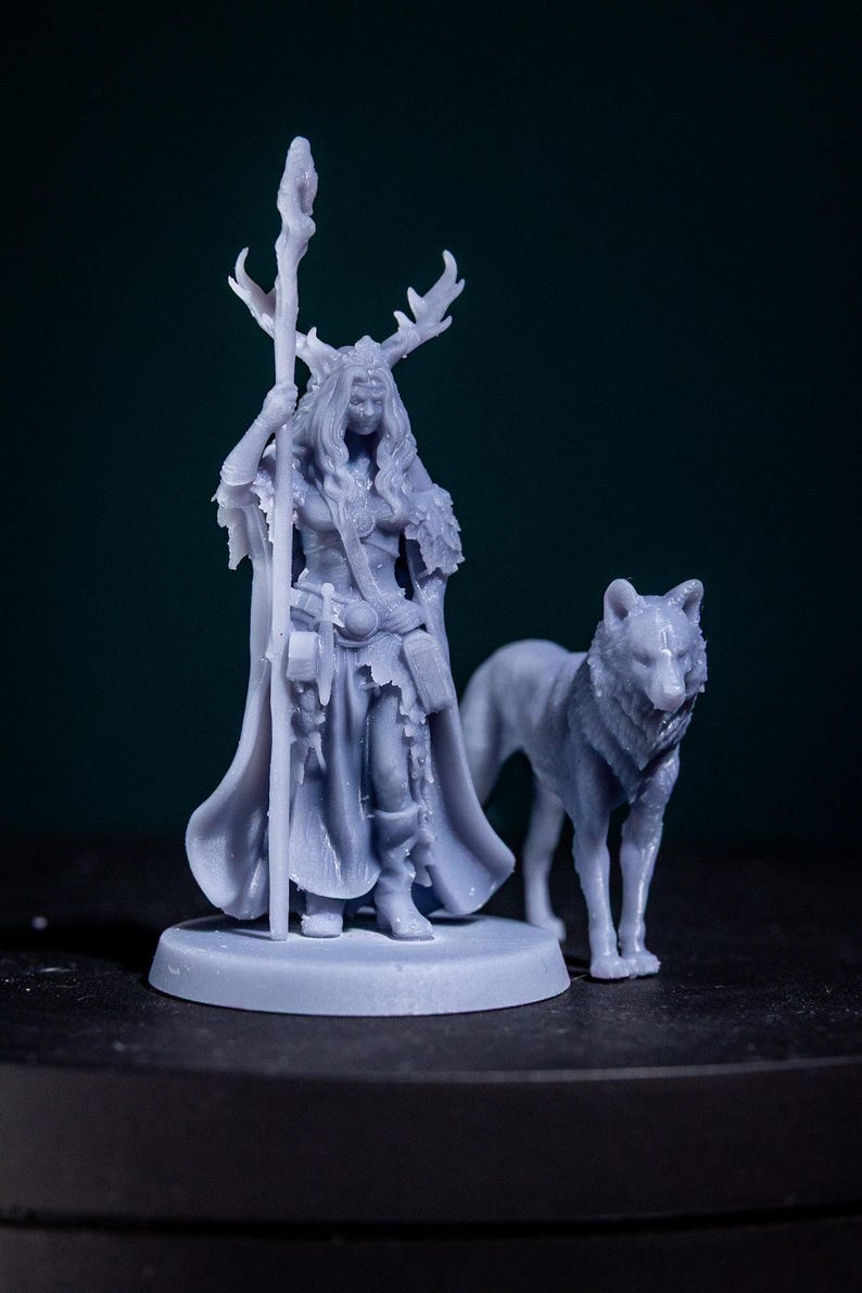 Elf Druid Miniature With Wolf Companion: 28mm/75mm Scale D&D TTRPG - Etsy