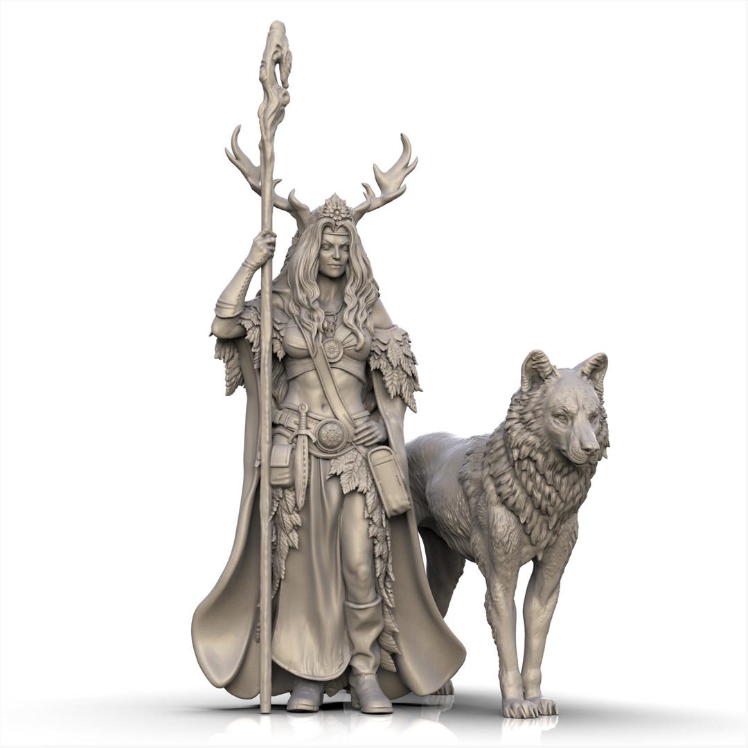 Elf Druid Miniature With Wolf Companion: 28mm/75mm Scale D&D TTRPG - Etsy