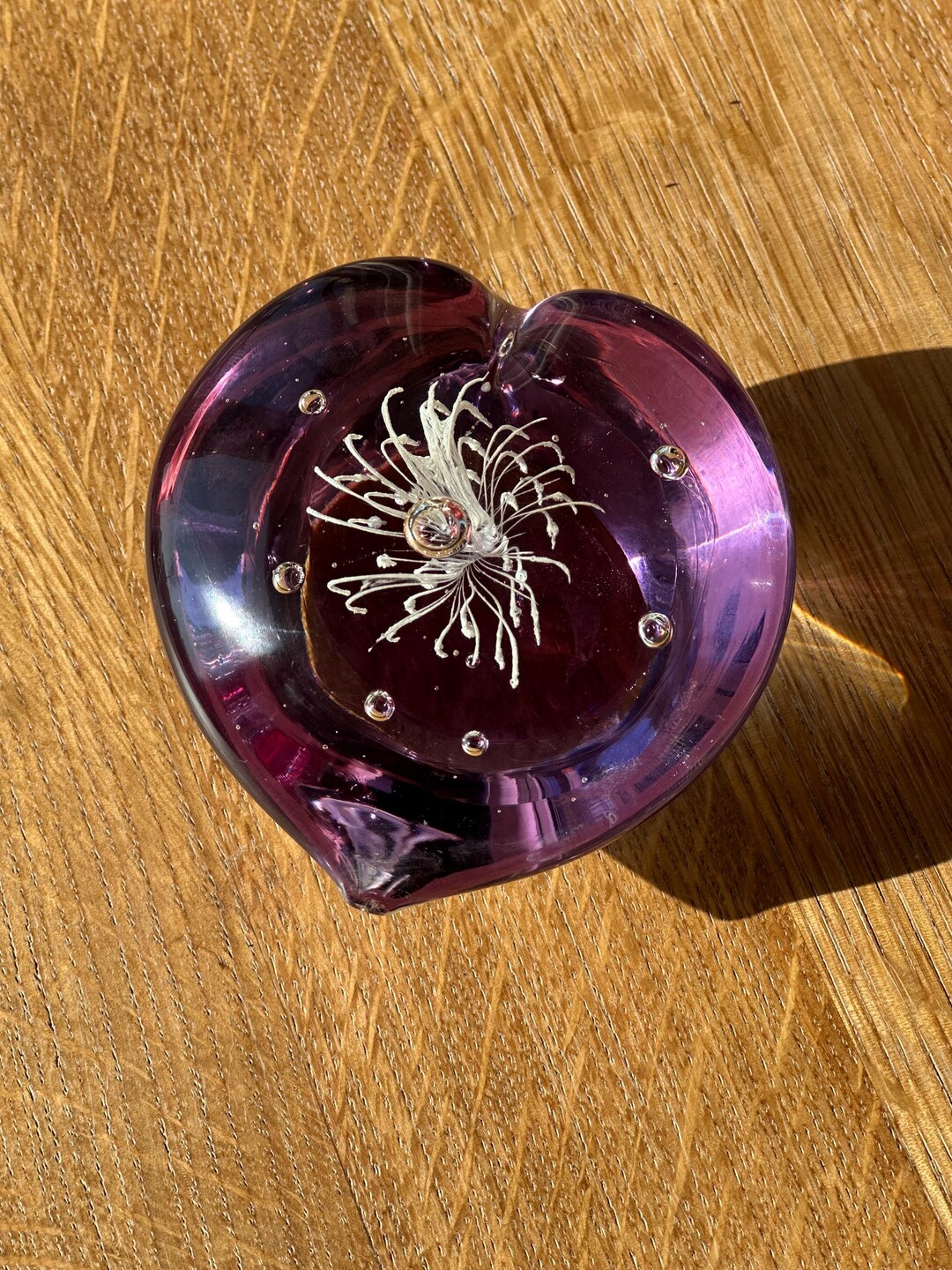Vintage Style Heart Glass Paperweight – Amethyst Purple With Encased ...