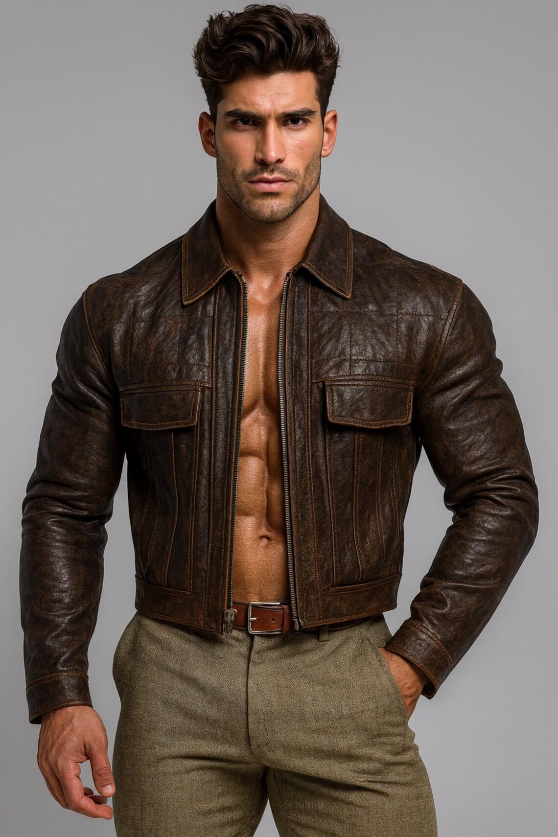 Limited Edition Sheep Leather Jacket: Distressed Brown Vintage ...