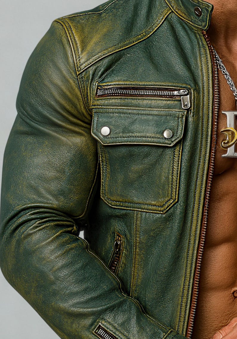 Urban Viper Men’s Distressed Green Sheep Leather Jacket | Daaran ...