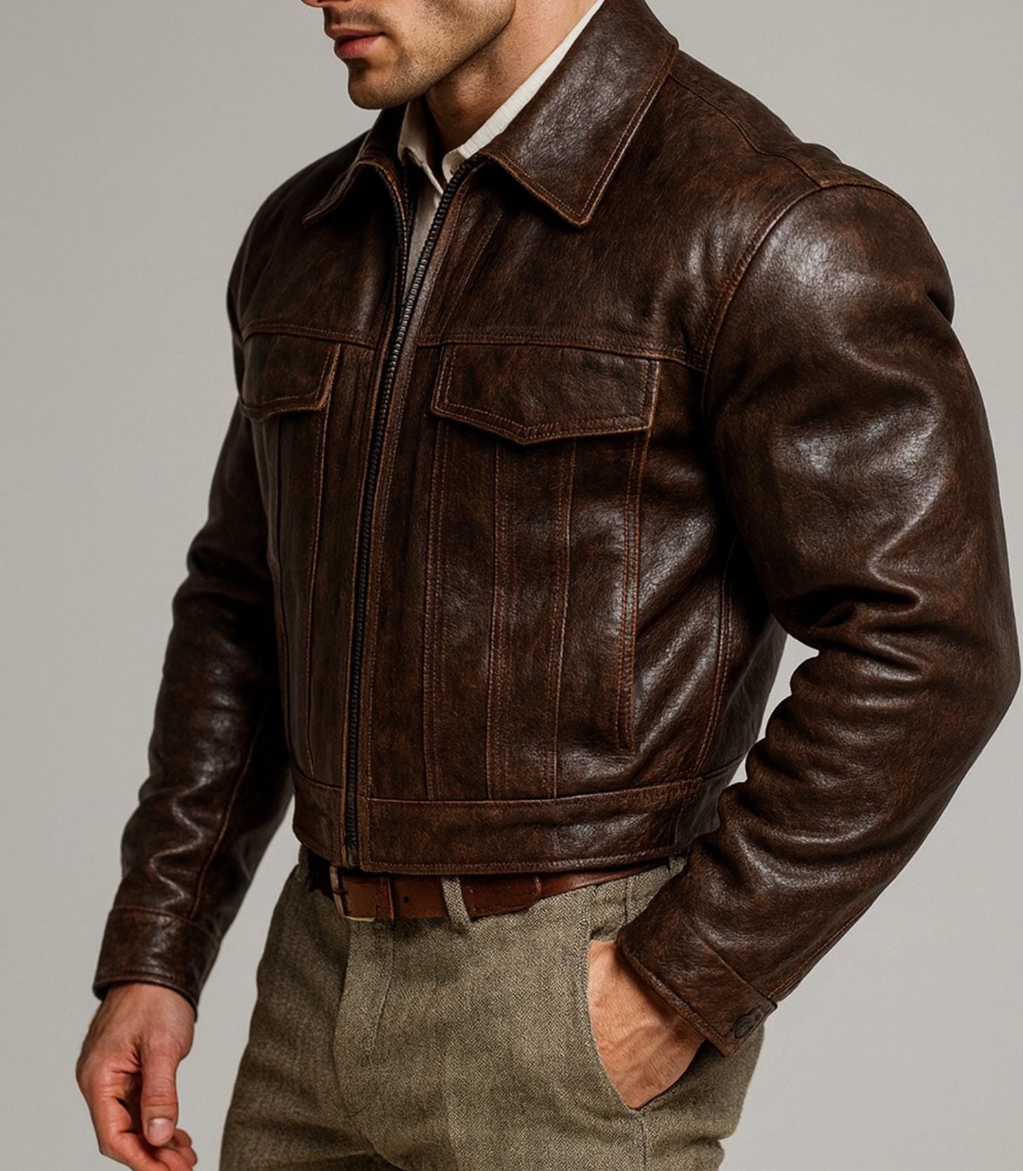 Limited Edition Sheep Leather Jacket: Distressed Brown Vintage ...